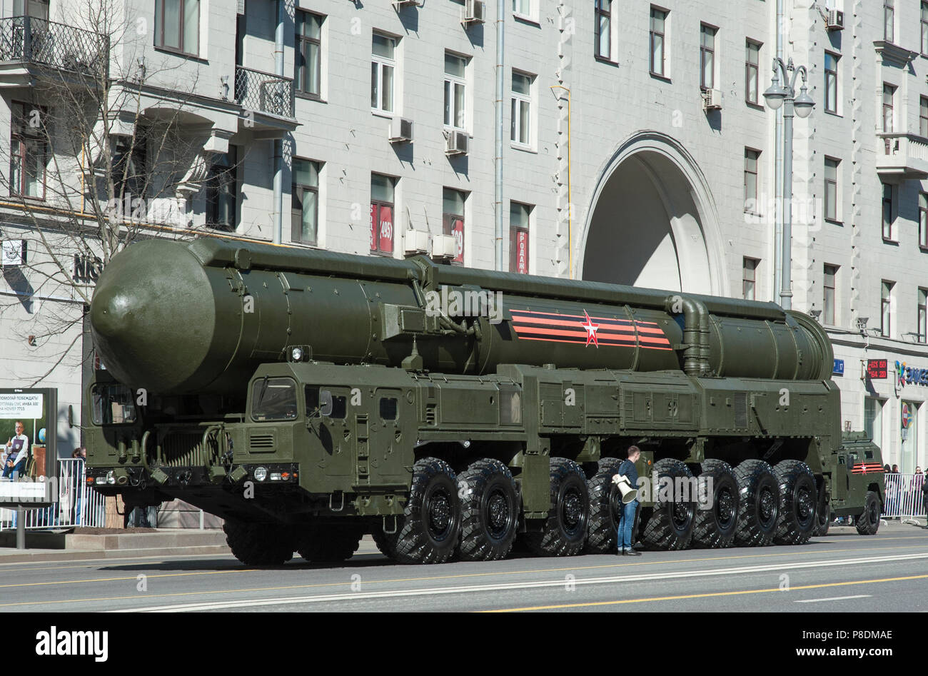 MOSCOW, RUSSIA - May 07, 2017 Missile system with solid propellant ...