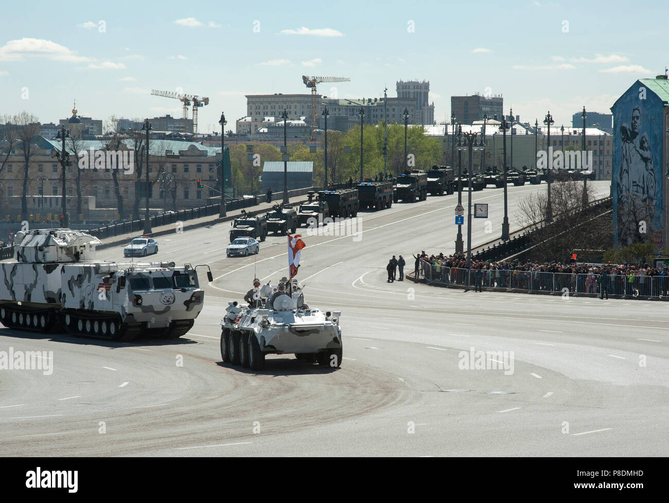 MOSCOW, RUSSIA - May 07, 2017 Armoured personnel carrier BTR-82A and ...