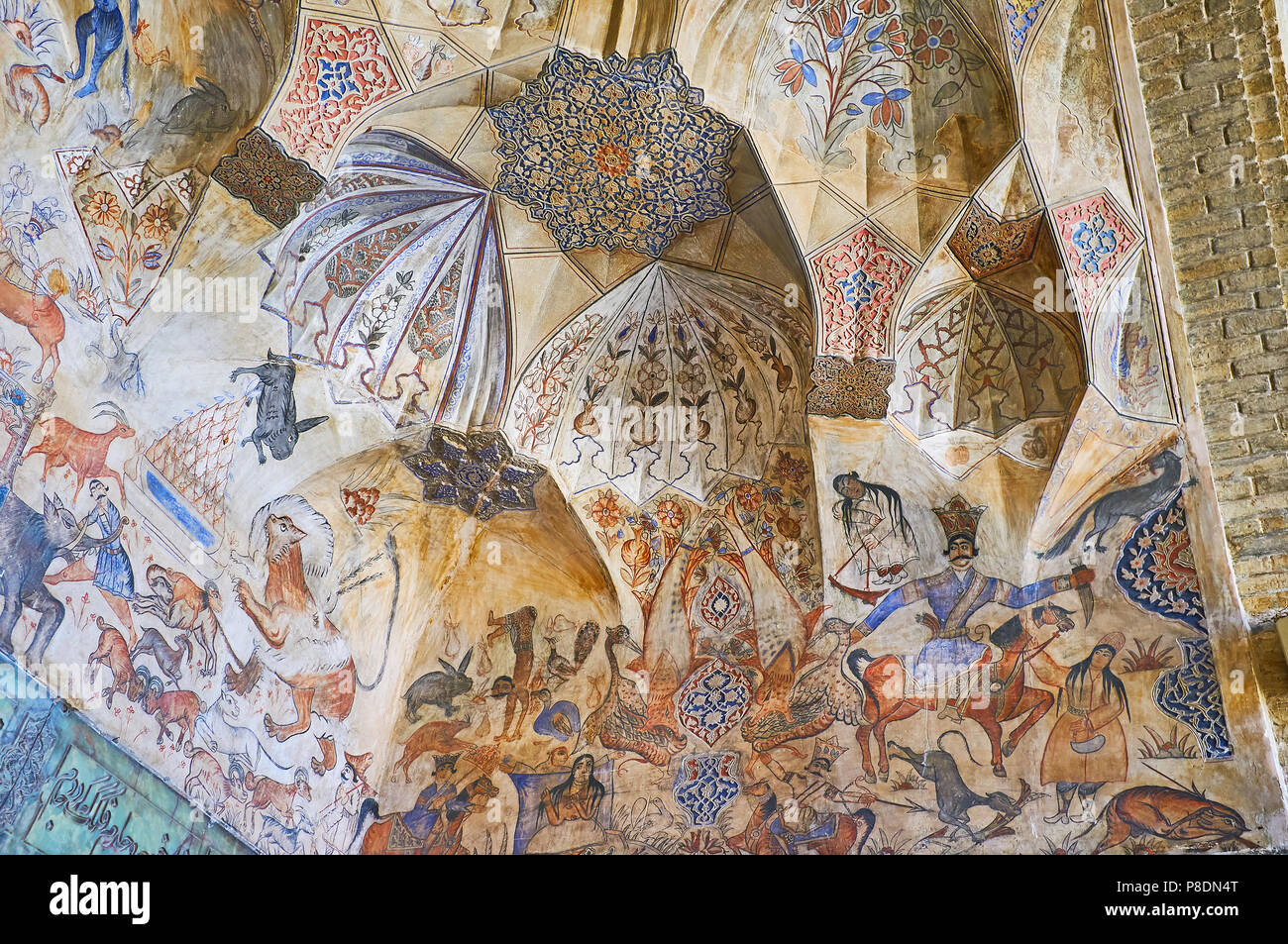KERMAN, IRAN - OCTOBER 15, 2017: The Safavid era paintings of main ...