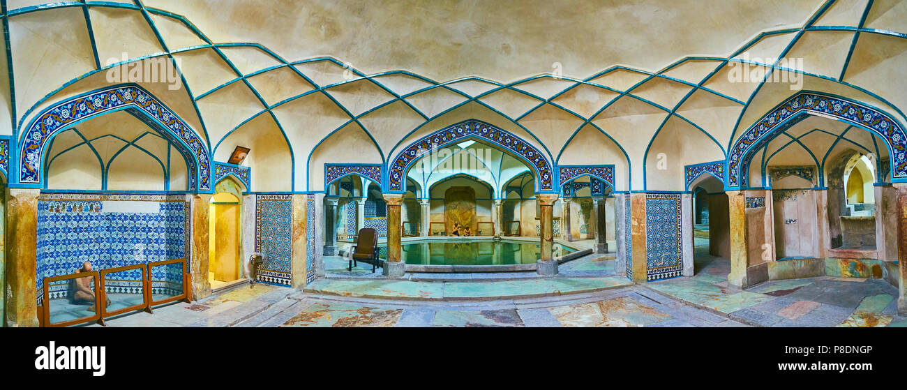 KERMAN, IRAN - OCTOBER 15, 2017: Panorama of preserved bathing hall in ...