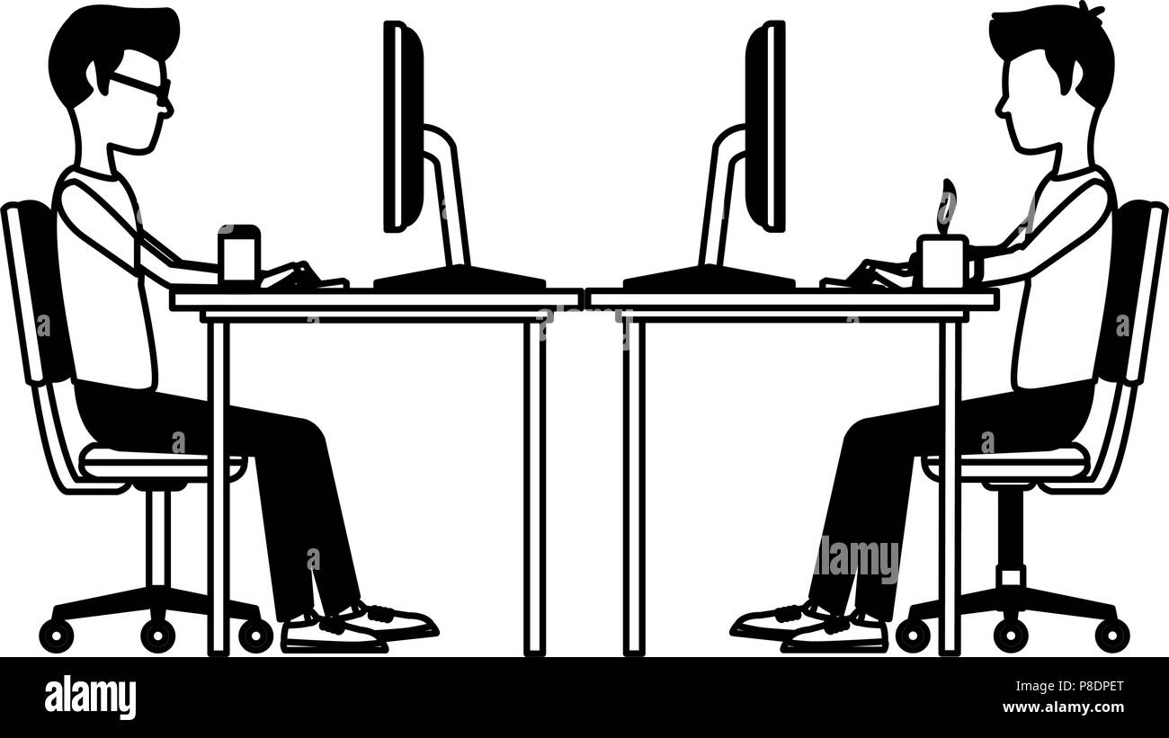 Mens working with computers in black and white Stock Vector Image & Art ...