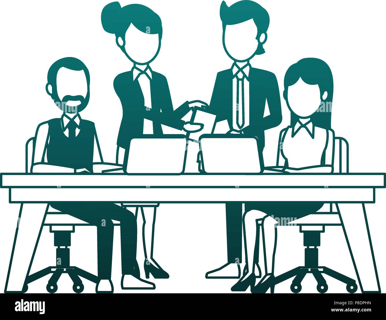 Business teamwork with laptop blue lines Stock Vector Image & Art - Alamy