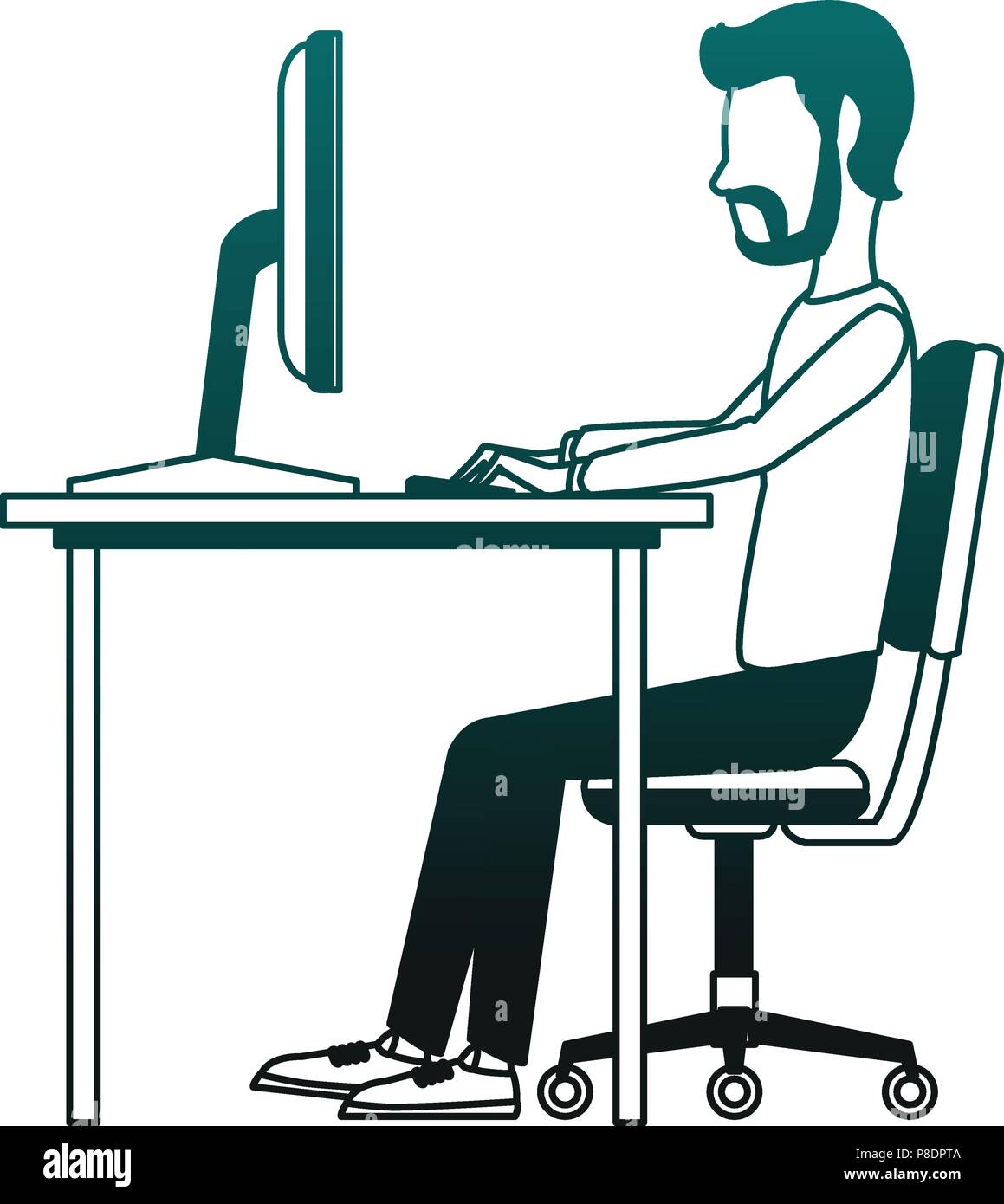 Young man working with computer blue lines Stock Vector Image & Art - Alamy