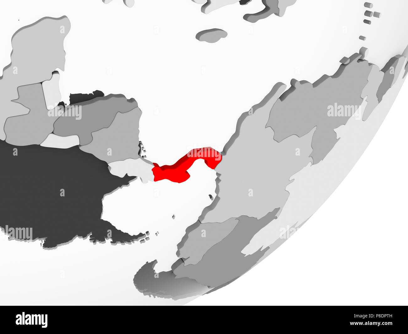 Illustration of Panama highlighted in red on grey globe with ...