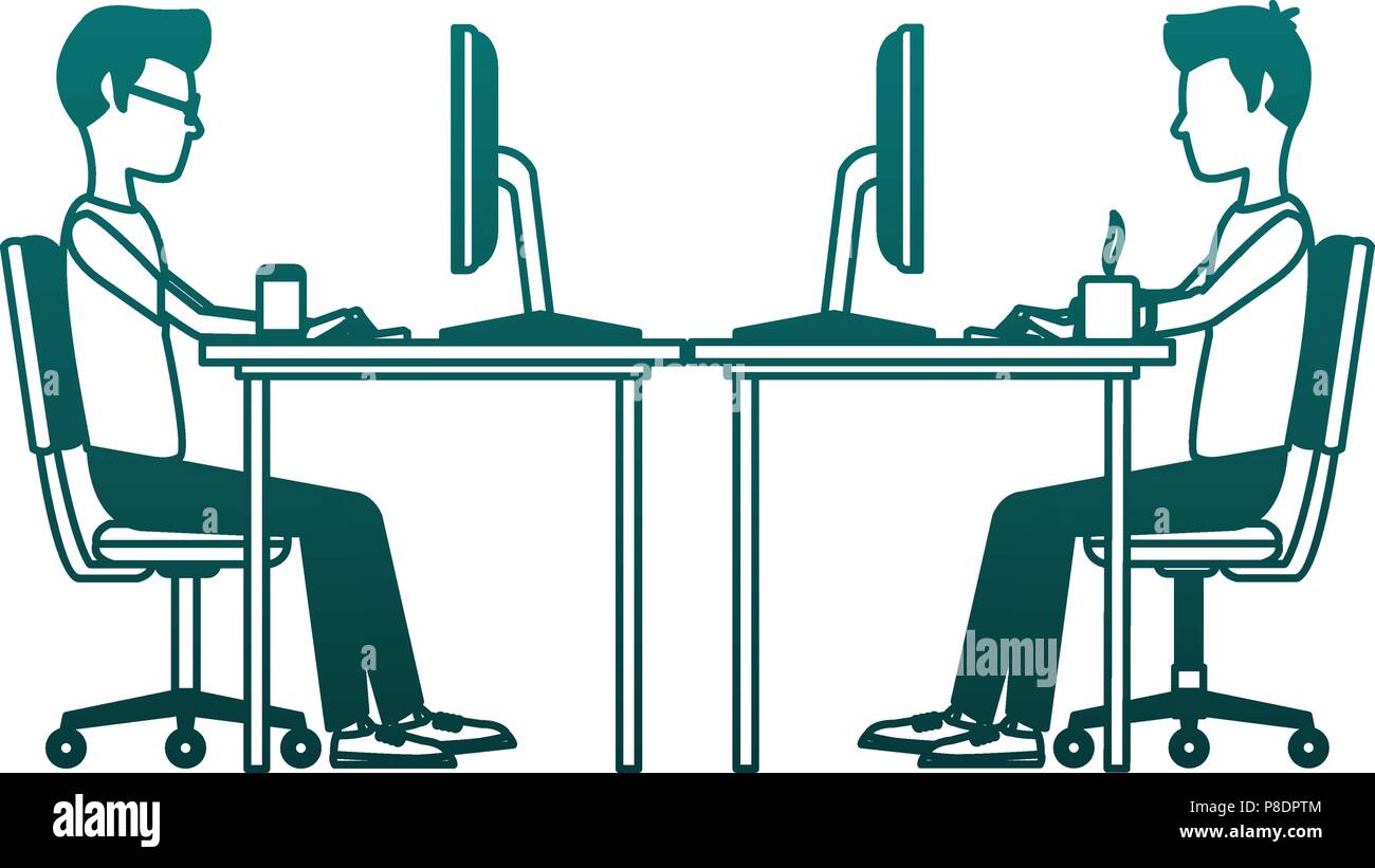 Desk workers office computers Stock Vector Images - Alamy