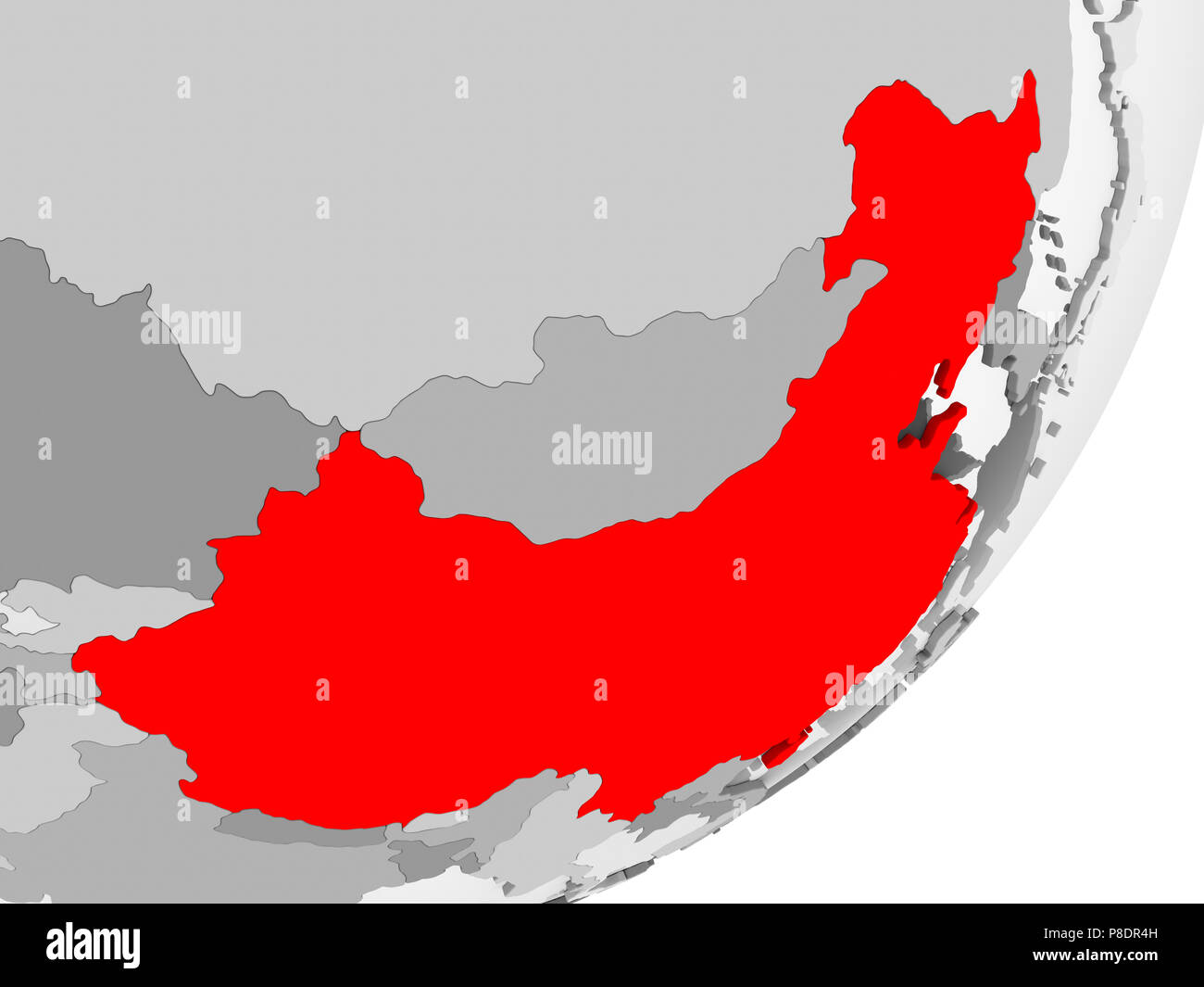 Illustration of China highlighted in red on grey globe with transparent ...