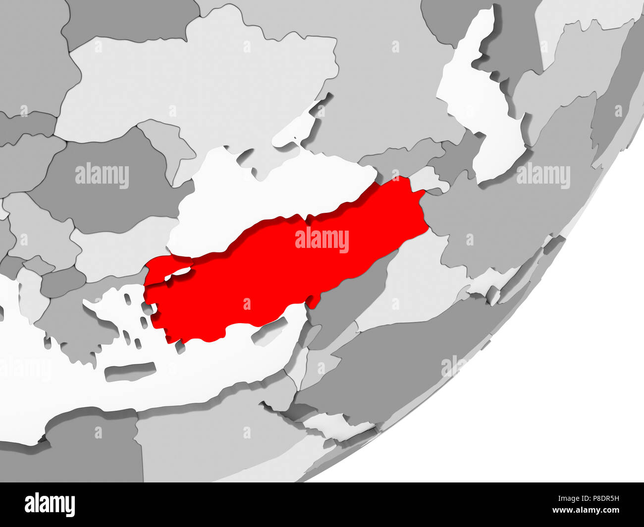 Illustration of Turkey highlighted in red on grey globe with ...