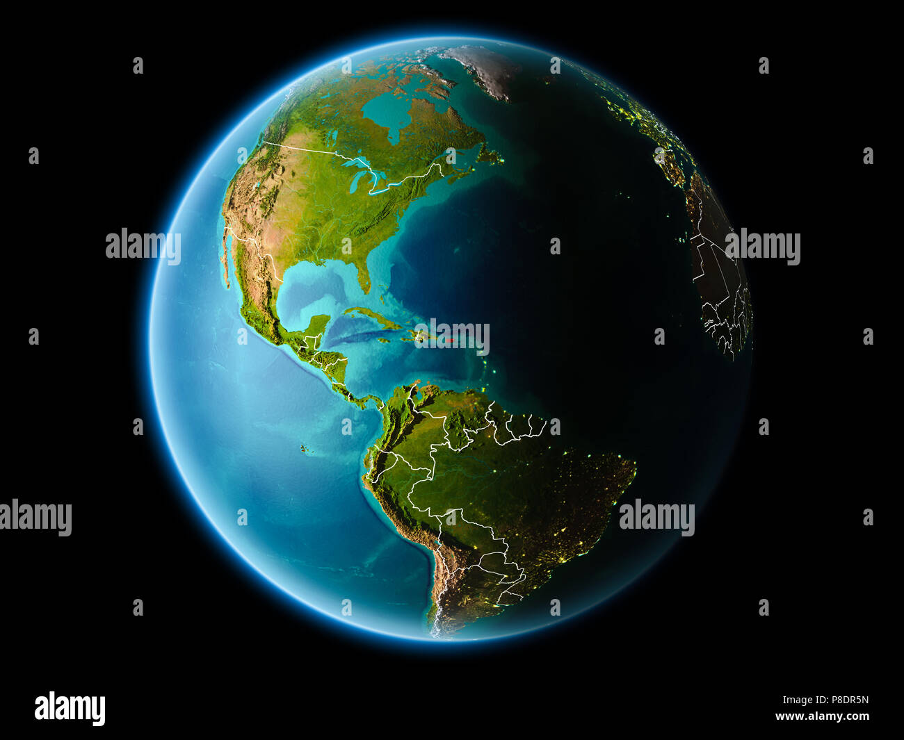 Puerto Rico from orbit of planet Earth at night with highly detailed ...