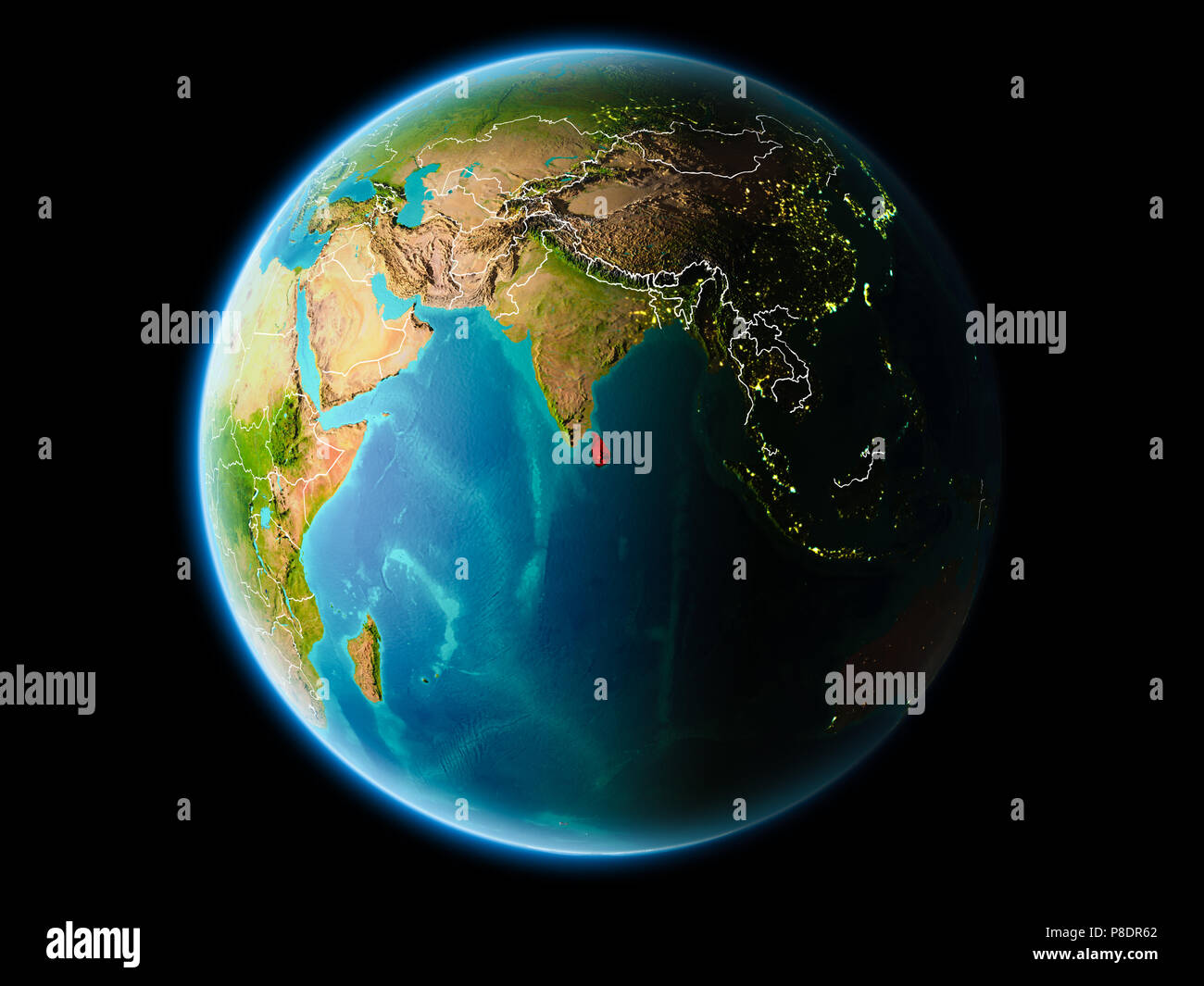 Sri Lanka from orbit of planet Earth at night with highly detailed ...