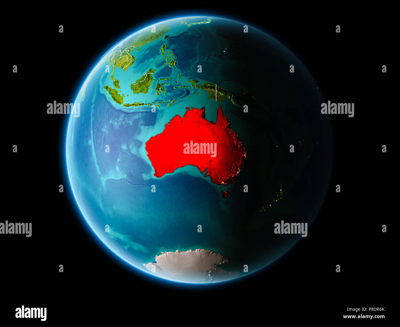 Australia from orbit of planet Earth at night with highly detailed ...