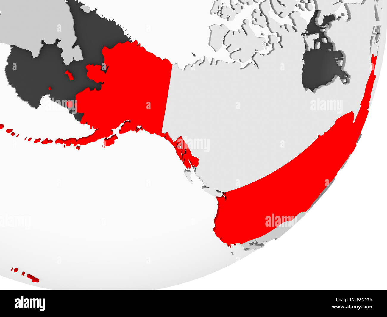 Illustration of USA highlighted in red on grey globe with transparent ...