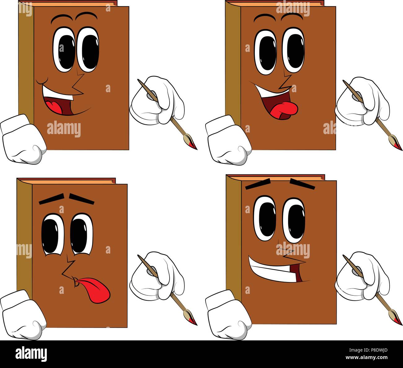 Books artist sun painting. Cartoon book collection with happy faces ...