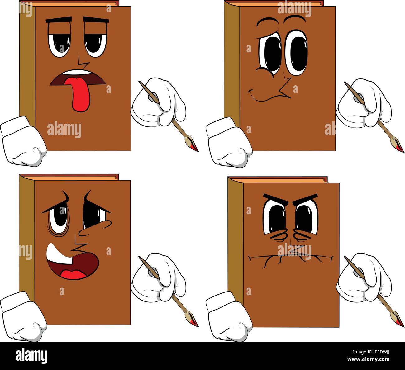 Books artist sun painting. Cartoon book collection with sad, bored and ...