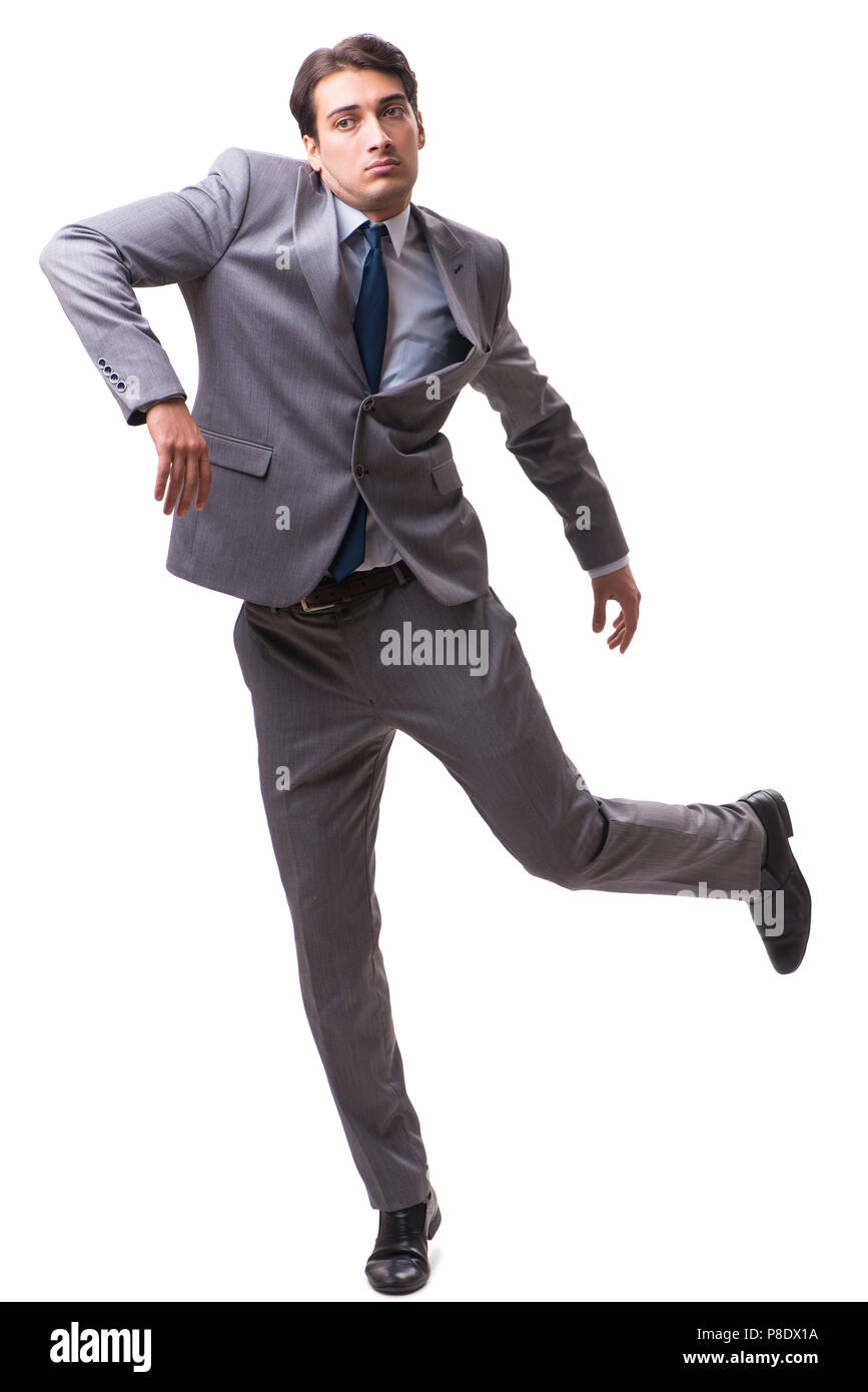 Young puppet businessman isolated on white background Stock Photo - Alamy