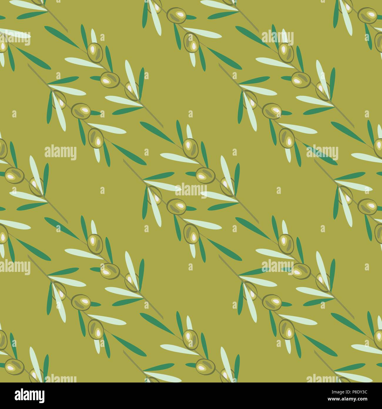 Branches of olive tree. Seamless pattern. Green olive fruit, leaves ...
