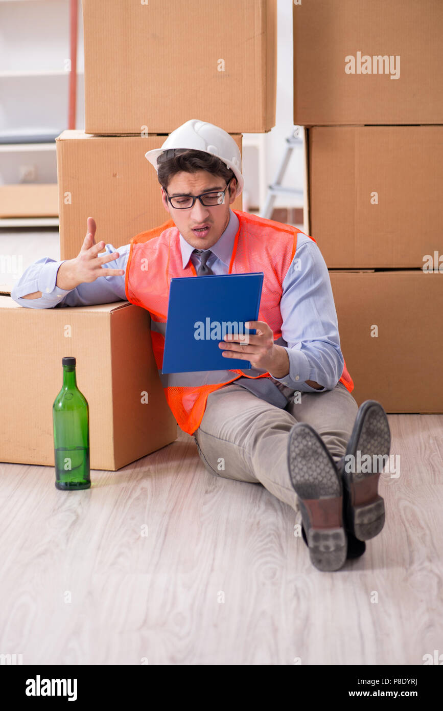 Delivery man drunk at work Stock Photo - Alamy
