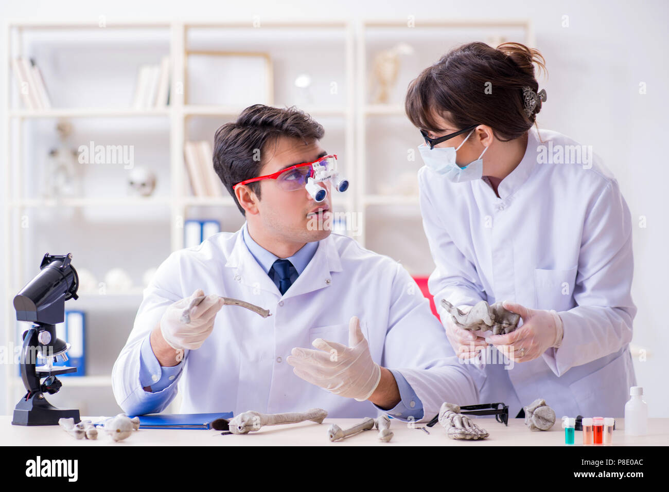 Professor studying human skeleton in lab Stock Photo - Alamy