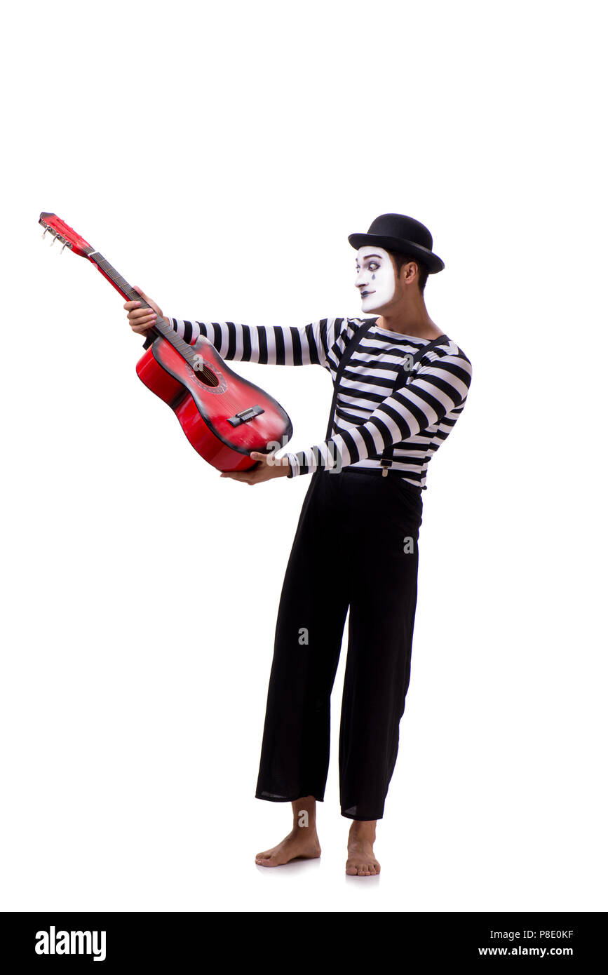 Mime playing guitar isolated on white Stock Photo - Alamy