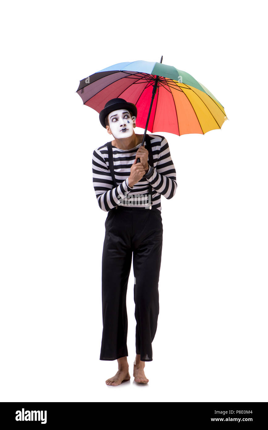 Mime with umbrella isolated on white background Stock Photo - Alamy