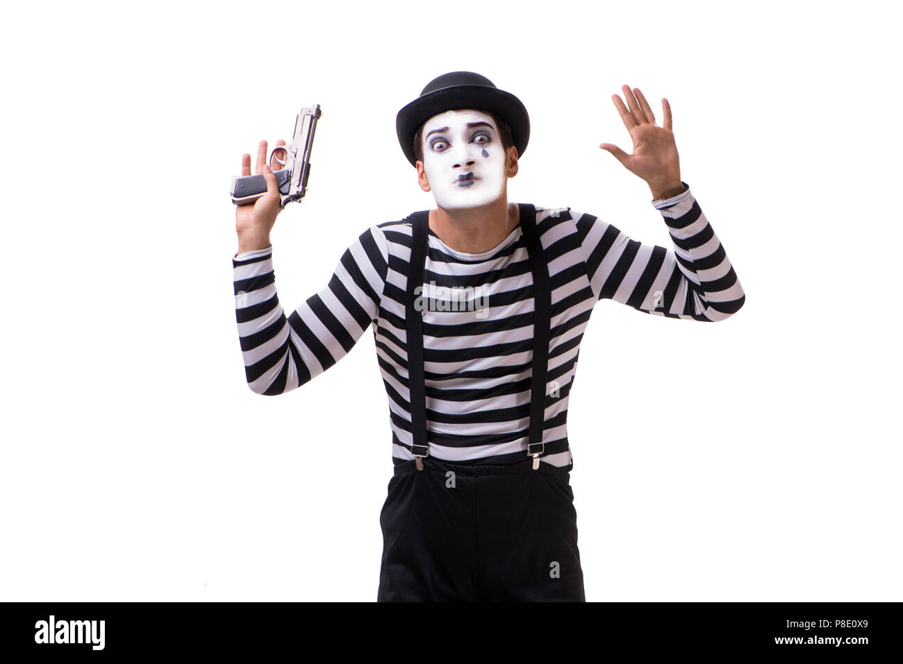 Mime with handgun isolated on white background Stock Photo - Alamy