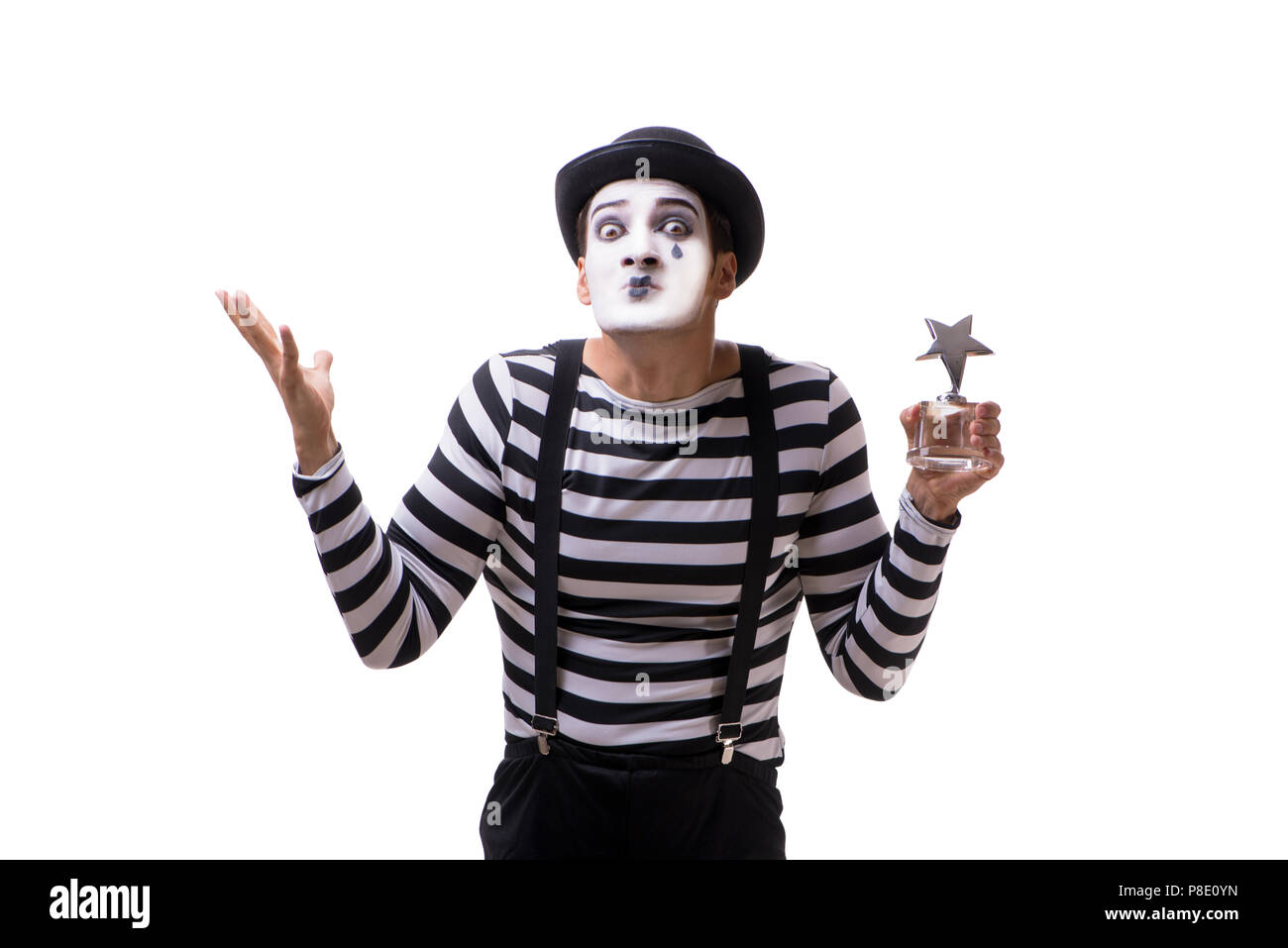 Mime with star award isolated on white background Stock Photo - Alamy