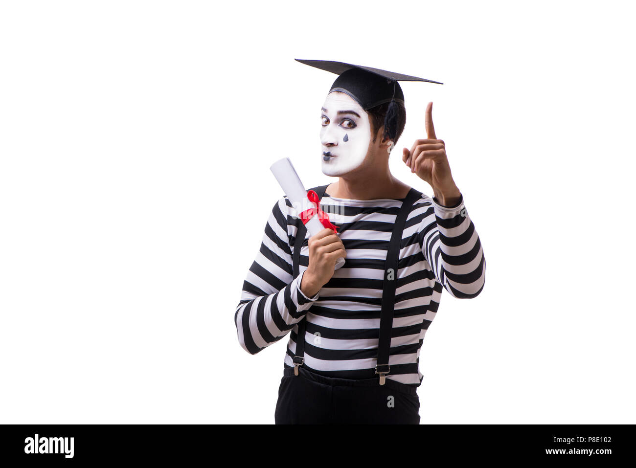 Mime with mortarboard isolated on white background Stock Photo - Alamy