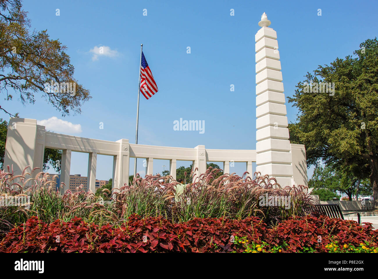 Wide angle landscape view of the monument to John F Kennedy on Dealey ...