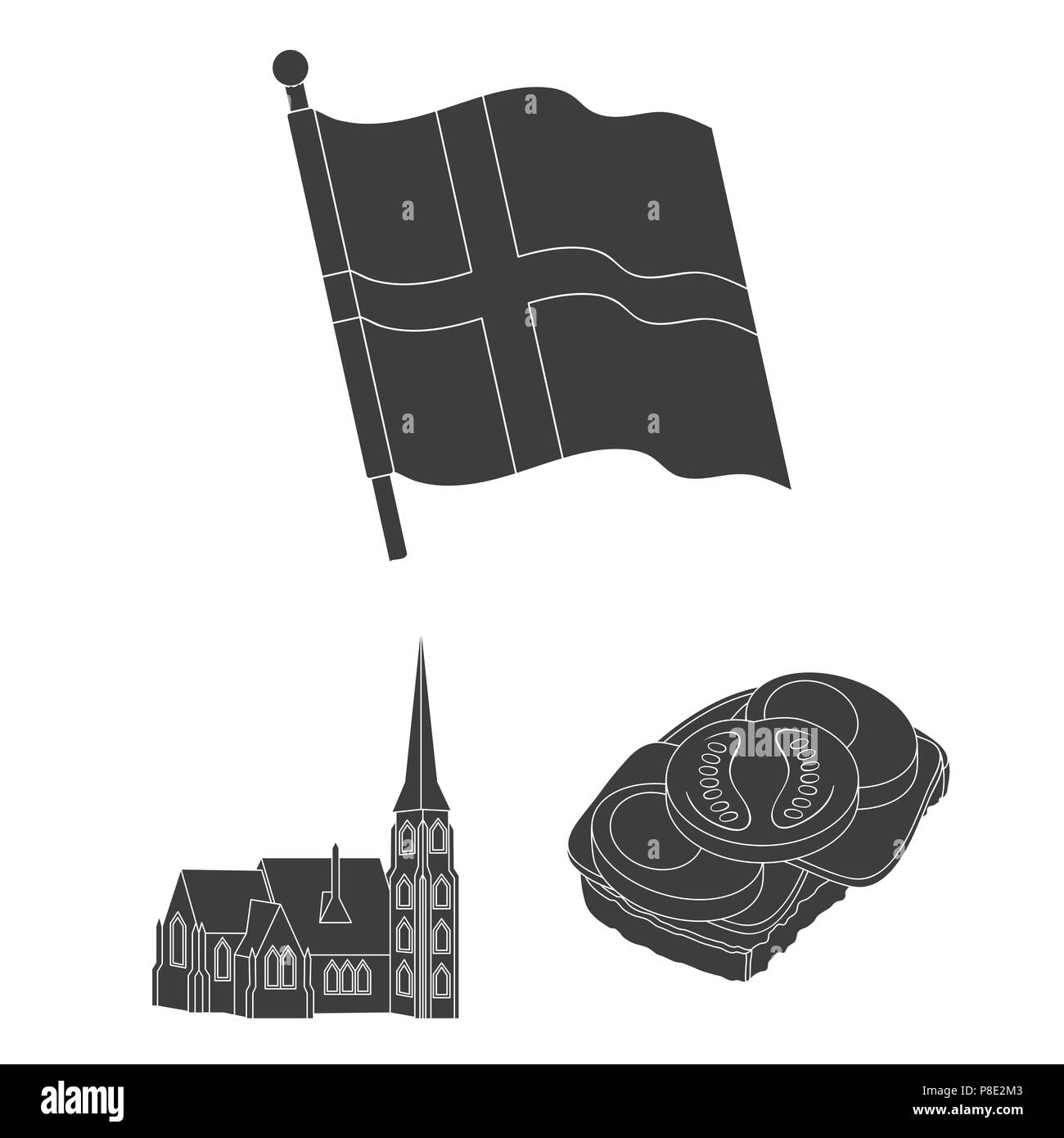 Traveling in Denmark black icons in set collection for design. Denmark ...