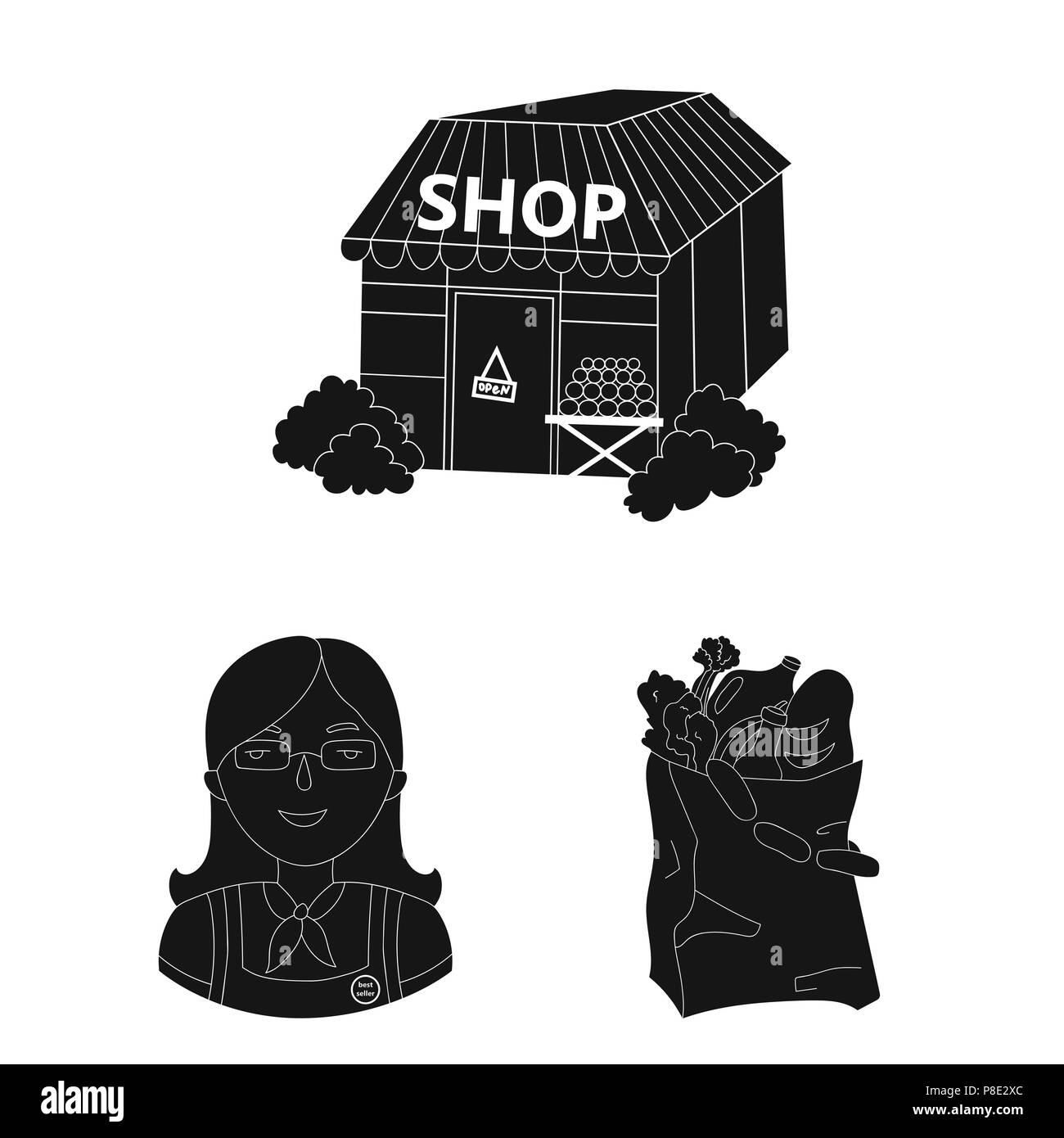 Supermarket and equipment black icons in set collection for design ...
