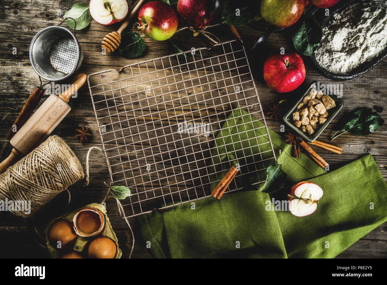 Autumn cooking background, Apple pie baking concept, fresh red apples ...