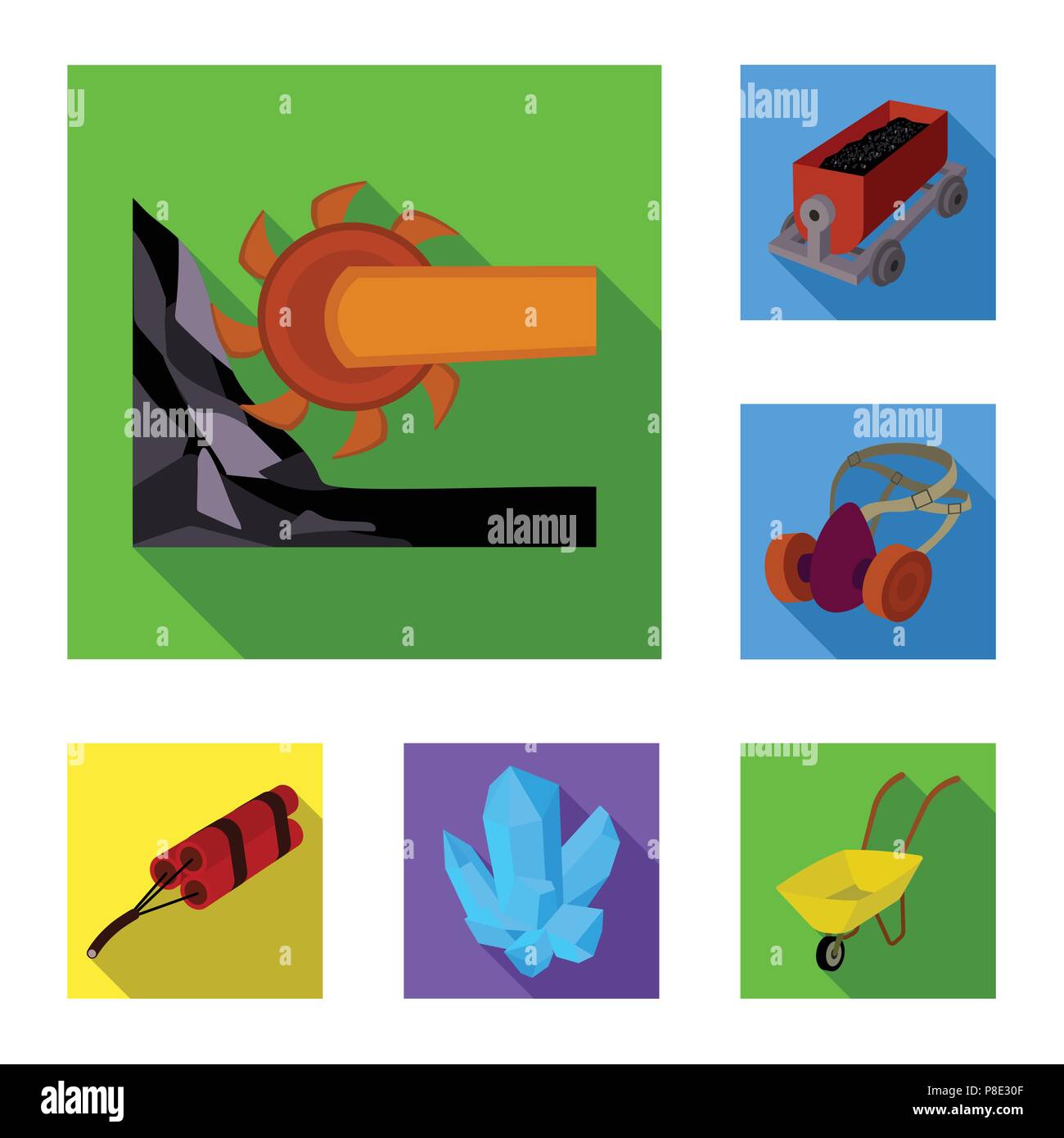 Mining industry flat icons in set collection for design. Equipment and ...