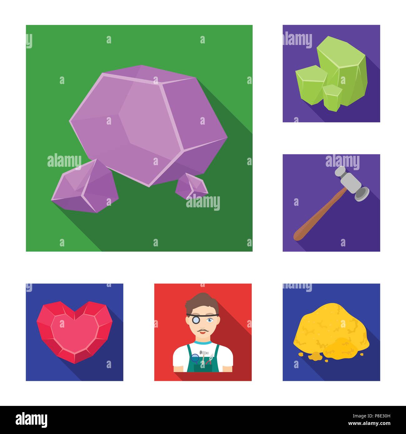 Precious Minerals flat icons in set collection for design. Jeweler and ...