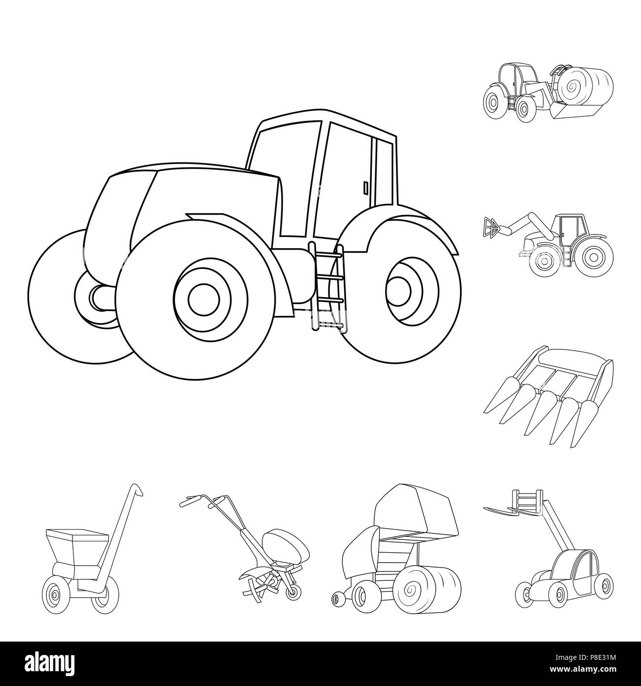 Agricultural machinery outline icons in set collection for design ...