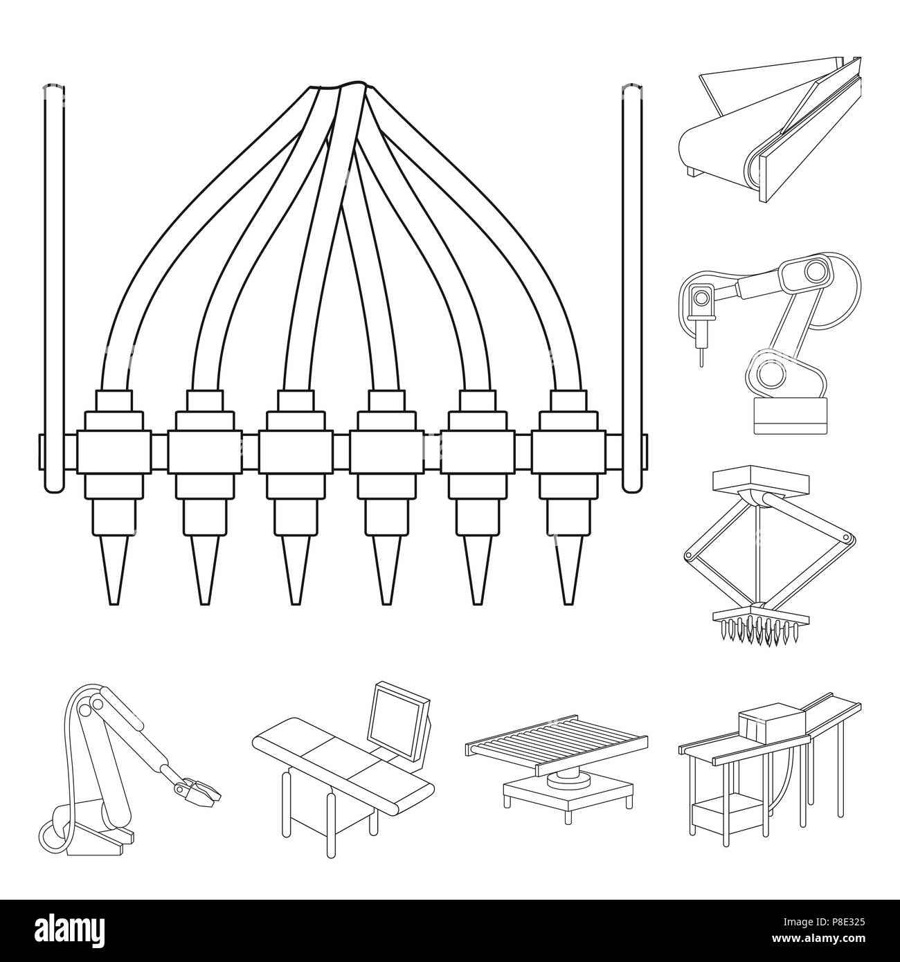 Equipment and machine outline icons in set collection for design ...