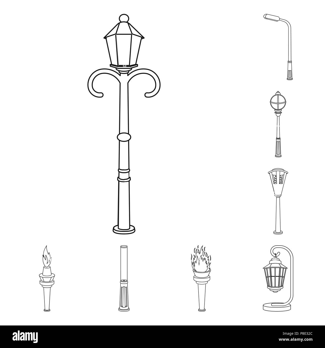 Lamp post outline icons in set collection for design. Lantern and ...