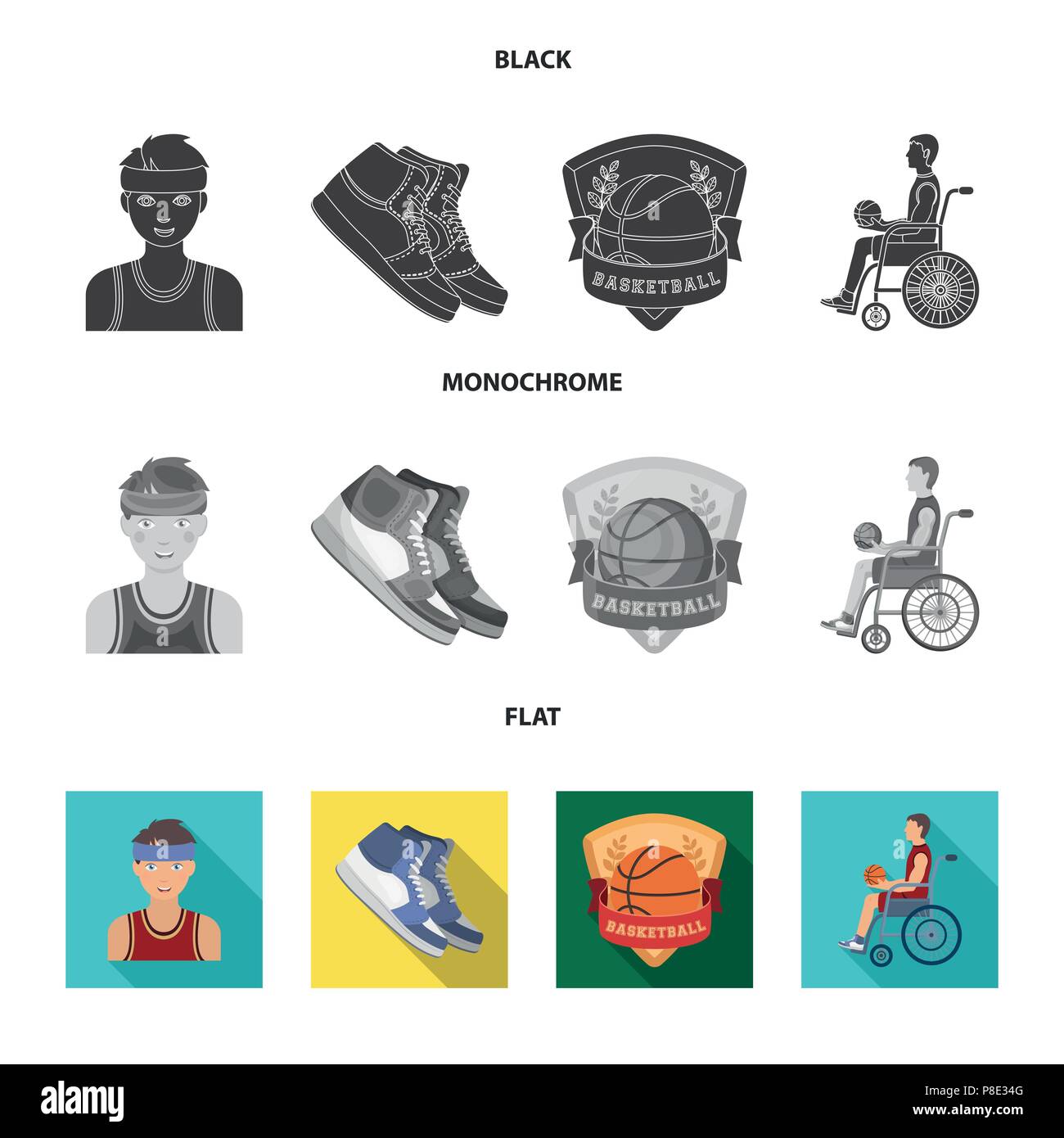 Basketball and attributes black, flat, monochrome icons in set ...