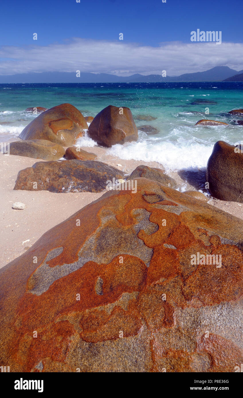 Boulders on shore of Fitzroy Island, Great Barrier Reef, Queensland ...
