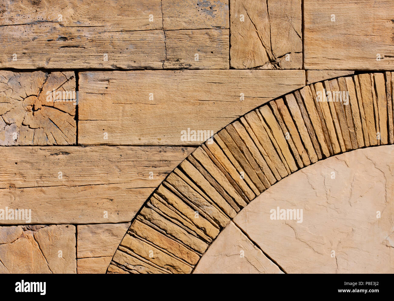 Abstract background of wooden beams, stone and marble. Mosaic Stock ...