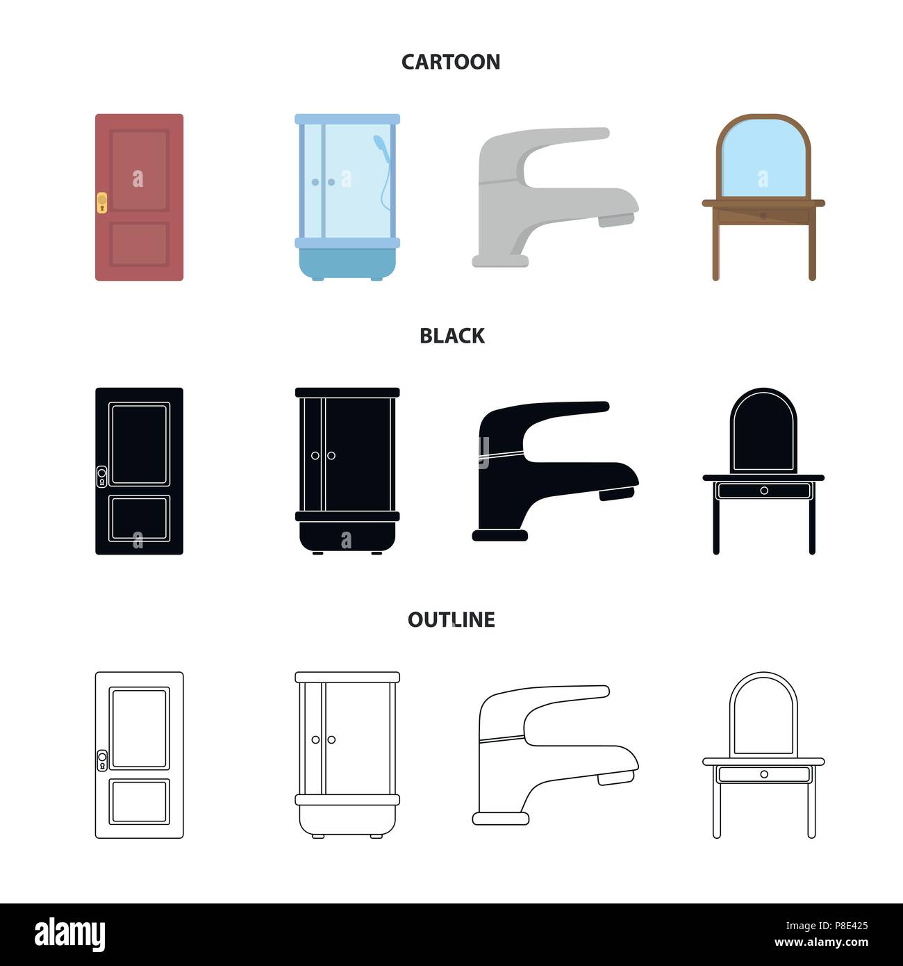 Door, shower cubicle, mirror with drawers, faucet.Furnitureset ...