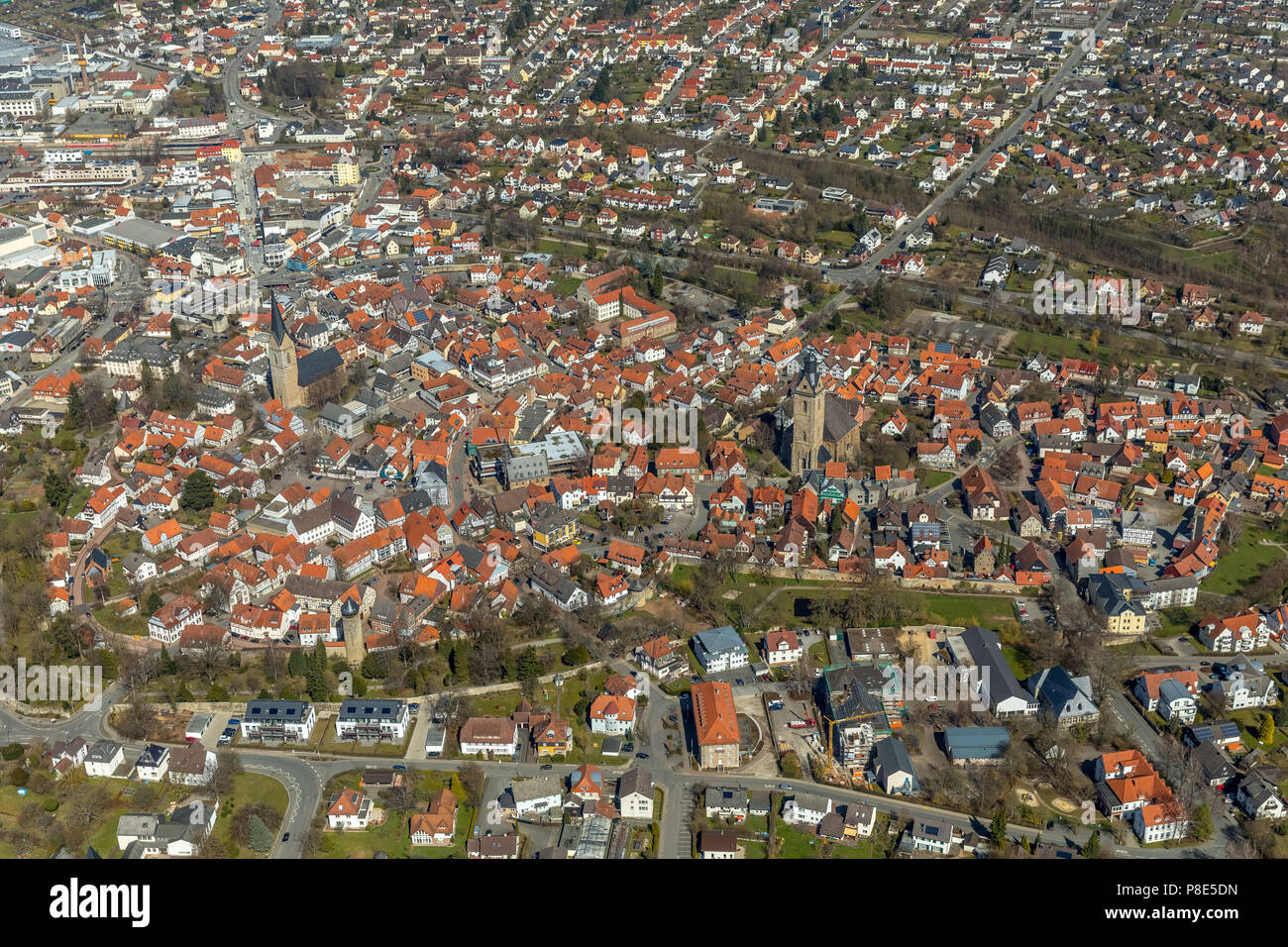 Aerial view, City view with Kilian church, historical city centre ...
