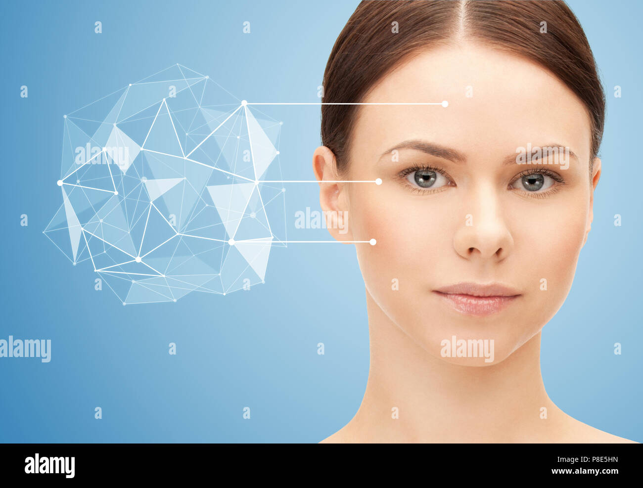 face of beautiful woman with low poly projection Stock Photo - Alamy