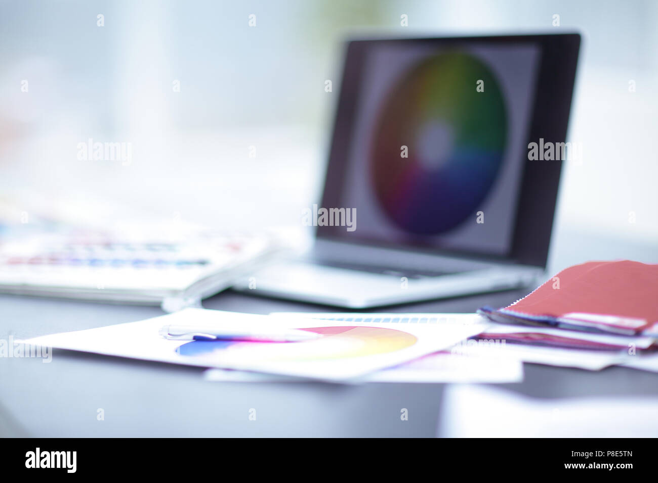 pen and sketches on the table of the designer Stock Photo - Alamy