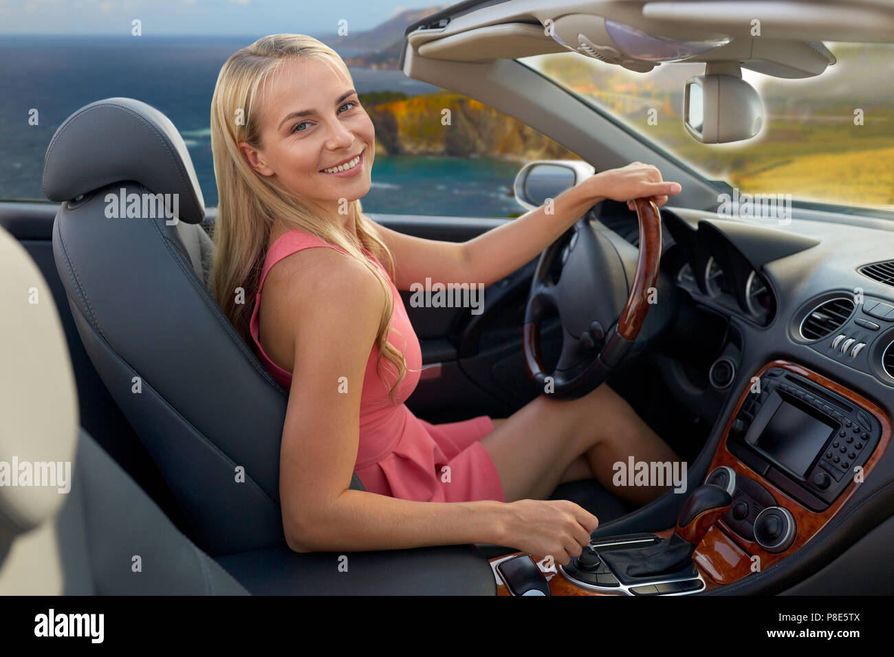 woman driving convertible car on big sur coast Stock Photo - Alamy