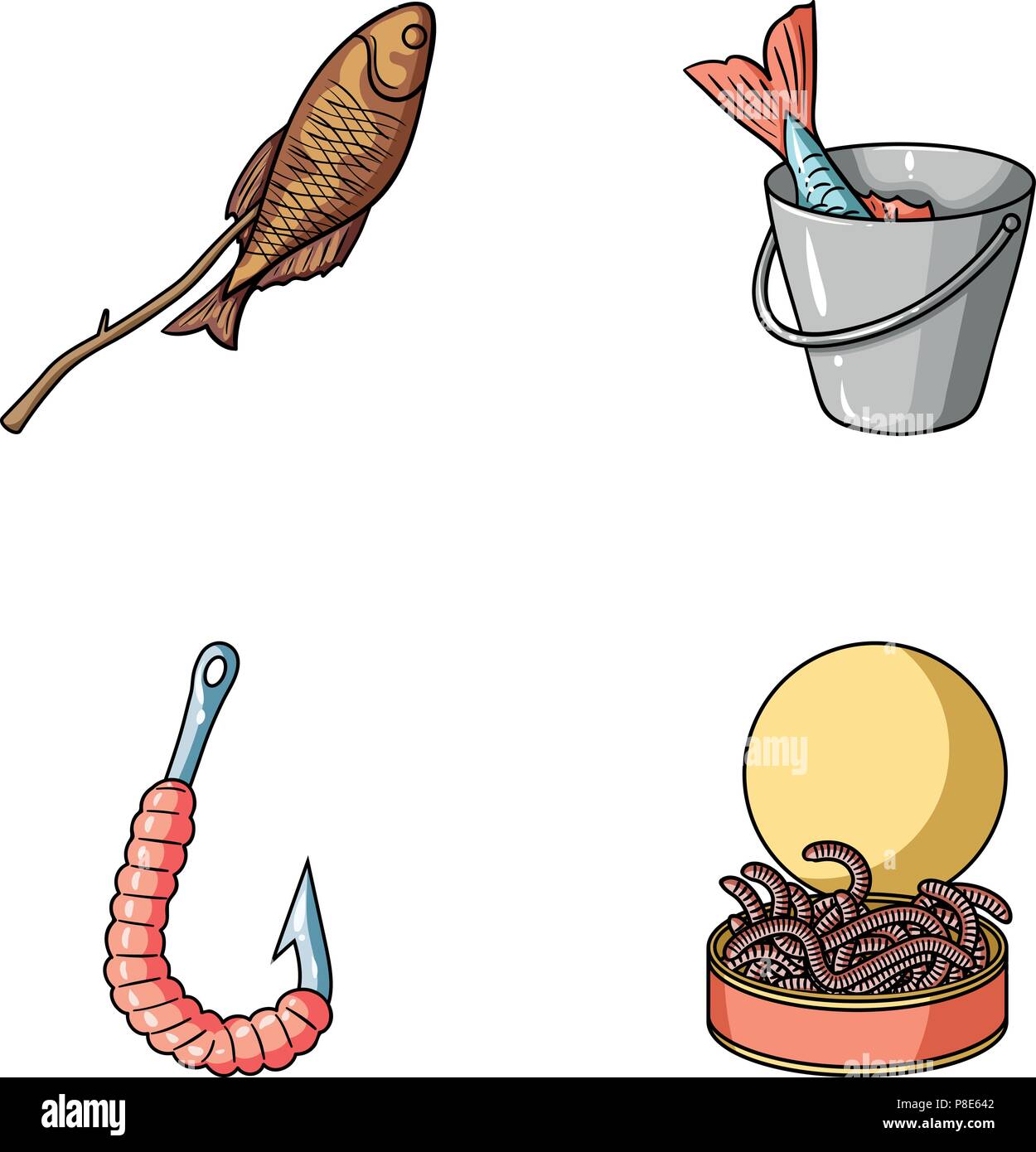 Fishing, fish, shish kebab .Fishing set collection icons in cartoon ...