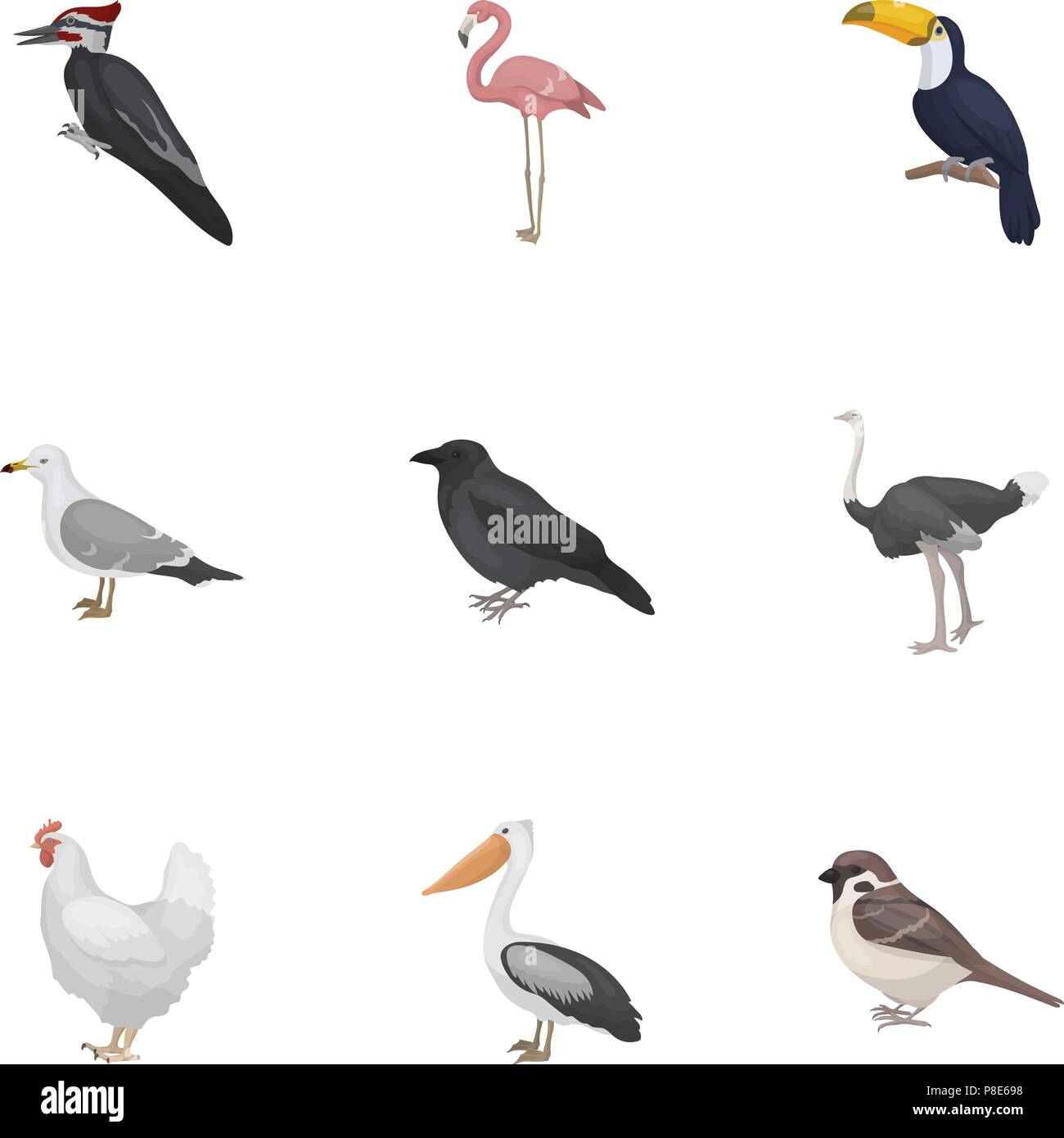 Bird set icons in cartoon style. Big collection of bird vector symbol ...