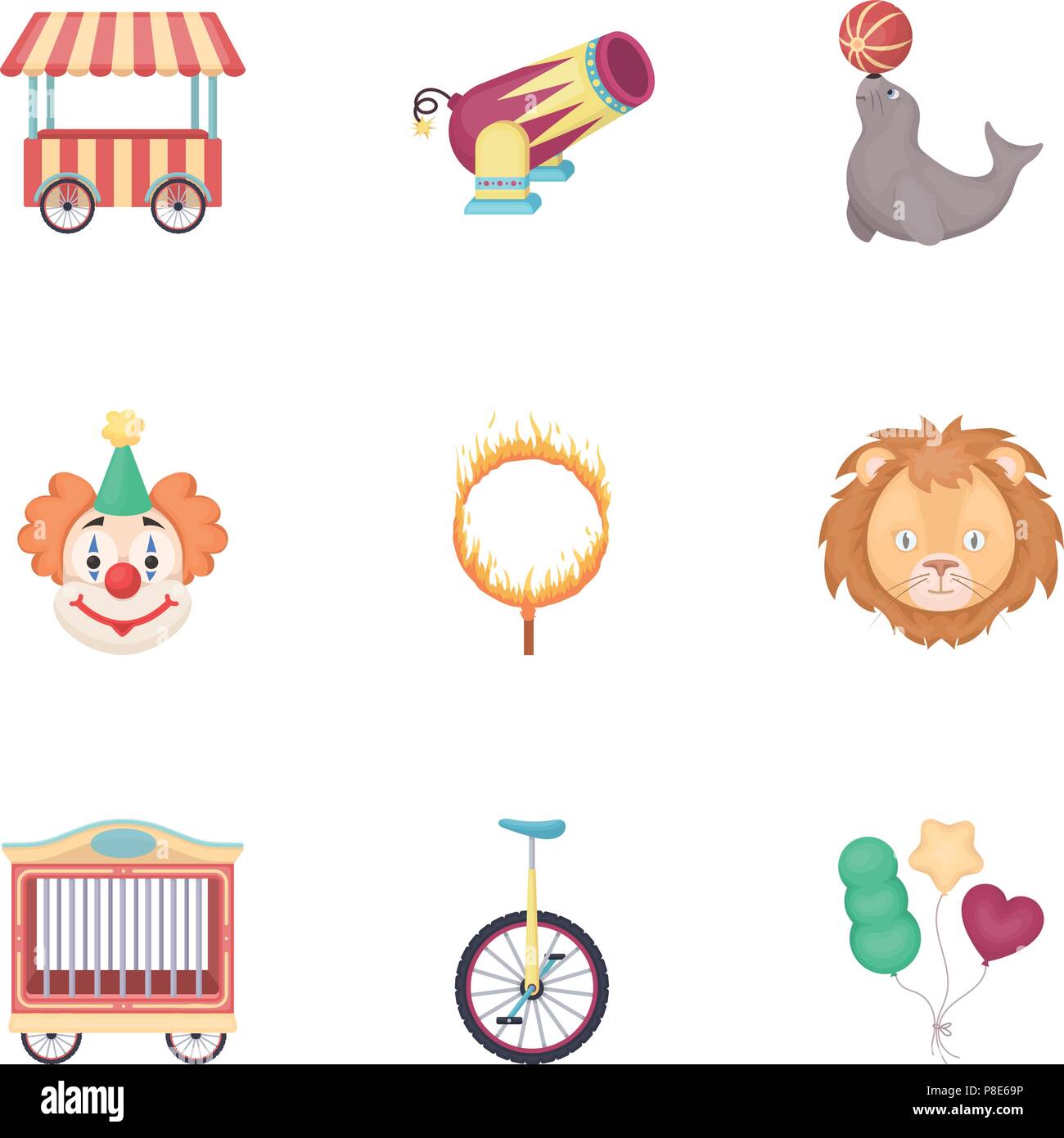 Circus set icons in cartoon style. Big collection of circus vector ...