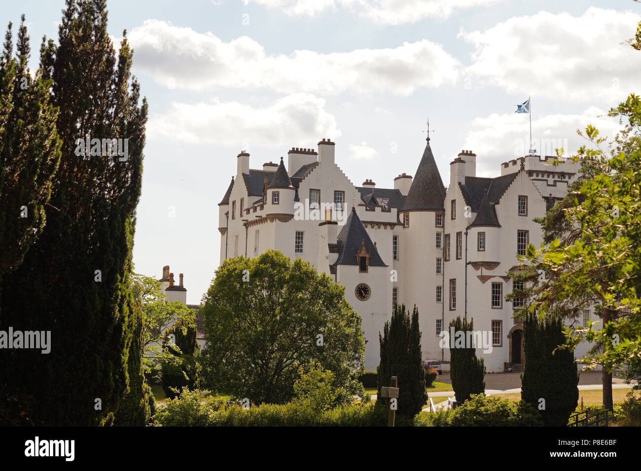 Blair Atholl Castle - Scottish Flag Flying in the wind Stock Photo - Alamy