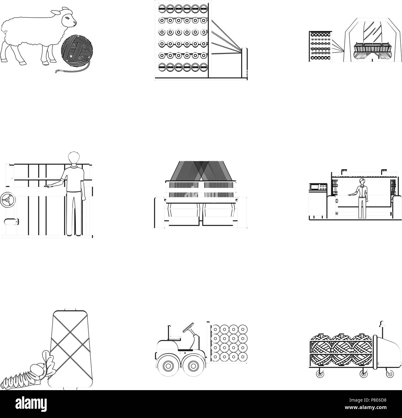 Machine, equipment, lift and other icon in outline style. Inventory ...