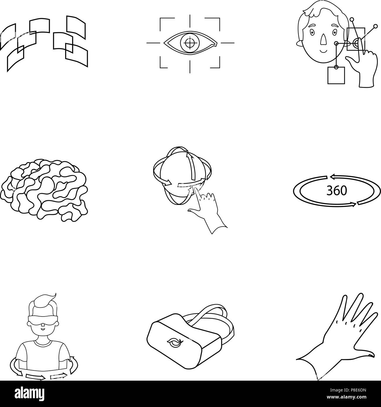Virtual reality set icons in outline design. Big collection of virtual ...