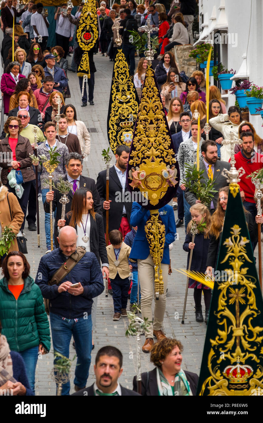 Holy Week. Palm Sunday procession, easter week. White Village of Mijas ...